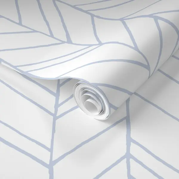Spoonflower Feather Herringbone Chevron Custom Pre-pasted Wallpaper - Blue,white,gray