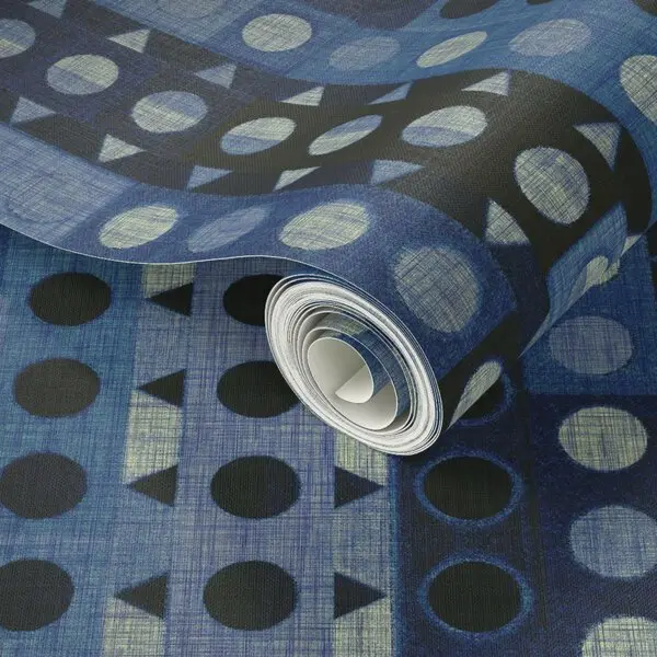 Spoonflower Moon Phase Shibori Style Dark Indigo Abstract Custom Removable Wallpaper - Blue,gray,indigo