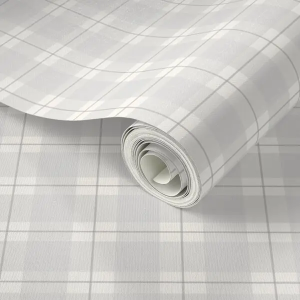 Spoonflower Grey Tartan Farmhouse Neutral Coastal Plaid Custom Pre-pasted Wallpaper - Gray