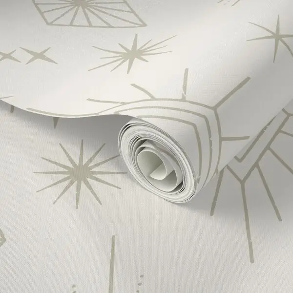Spoonflower Star Space Retro Neutral 60s Whimsical Custom Pre-pasted Wallpaper - Beige