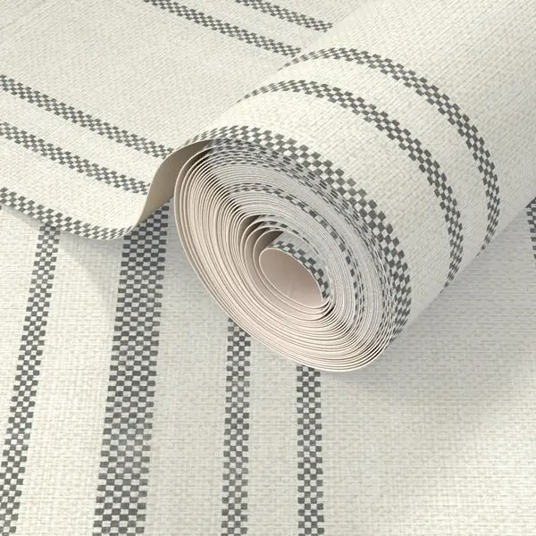 Spoonflower Aegean Multi Ticking Stripe Grey 100% Natural Sisal Grasscloth Wallcovering