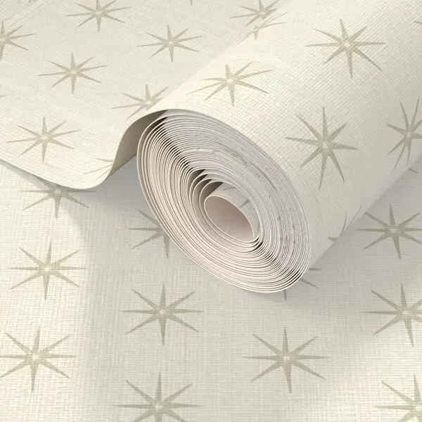 Spoonflower Putty And Cream Stars 100% Natural Sisal Grasscloth Wallcovering - White,gray