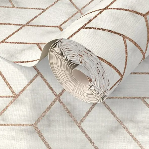 Spoonflower Geometric Grid White Bronze 100% Natural Sisal Grasscloth Wallcovering - Gray,brown