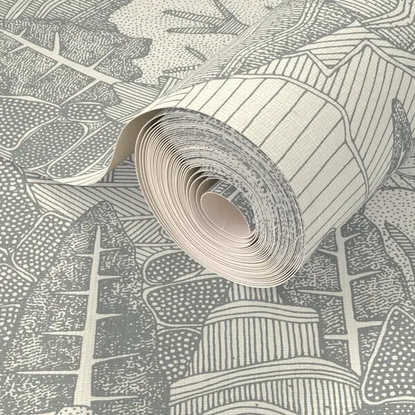 Spoonflower Trees Nc Silver Large 100% Natural Sisal Grasscloth Wallcovering
