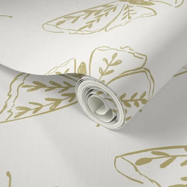 Spoonflower Modern Butterfly Xl Scale Yellow Moth Custom Pre-pasted Wallpaper - Ivory
