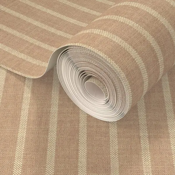 Spoonflower Stripe Texture Mauve Woven Holli Zollinger Linen 100% Natural Sisal Grasscloth Wallcovering - Beige,brown
