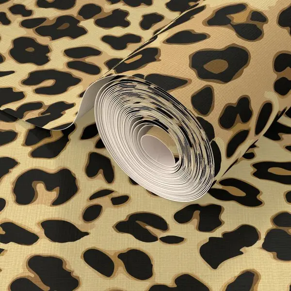 Spoonflower Gold Black Leopard Pattern Animal 100% Natural Sisal Grasscloth Wallcovering - Black,brown