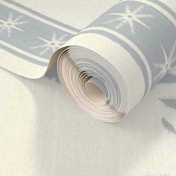 Spoonflower Tulip Indienne Stripe Soft Blue On Cream 100% Natural Sisal Grasscloth Wallcovering