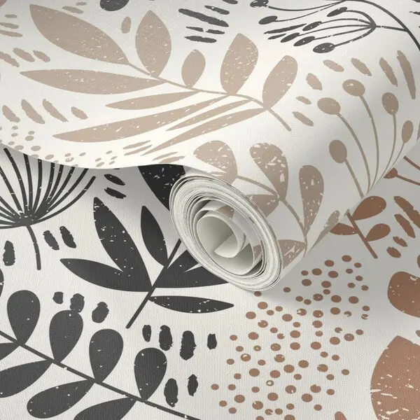 Spoonflower Autumn Botanicals Light Earth Tone Colors Custom Pre-pasted Wallpaper