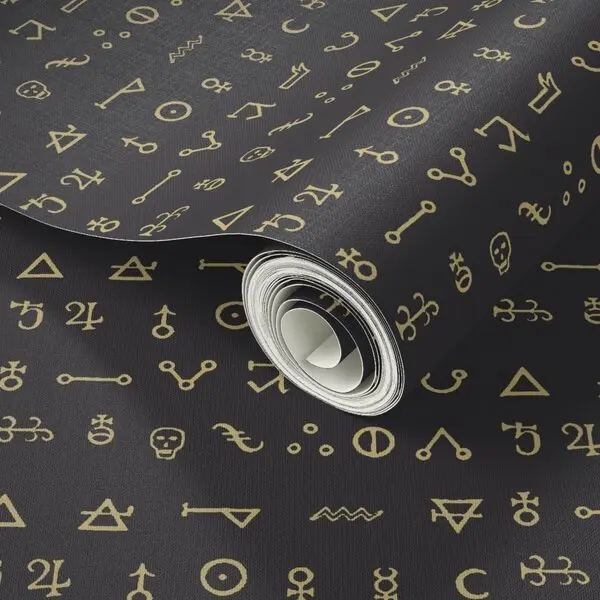 Spoonflower Alchemy Steampunk Black Faux Gold Medieval Magic Custom Pre-pasted Wallpaper - Brown,gray