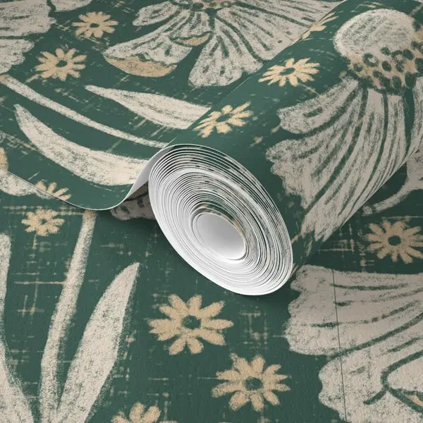 Spoonflower Falling For Fall Flowers Helenium Acorns And Traditional Wallpaper - Green,beige,sage