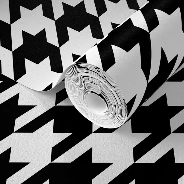Spoonflower Houndstooth Check Black White Medium Pattern Traditional Wallpaper