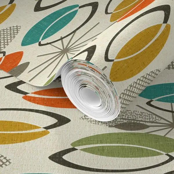 Spoonflower Cloud Abstract Vintage Retro Clouds Geometric 50s Traditional Wallpaper