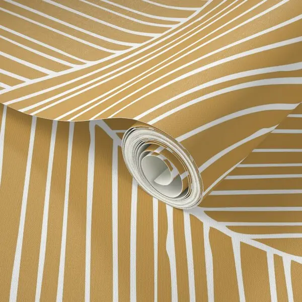Spoonflower Geometric Waves Stripes Mustard Abstract Custom Pre-pasted Wallpaper