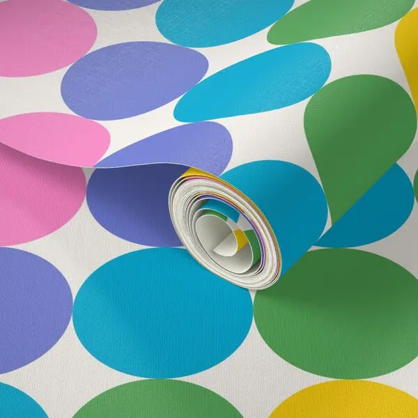 Spoonflower Dots Retro Vintage 80s 70s Nostalgia Custom Pre-pasted Wallpaper - Rainbow