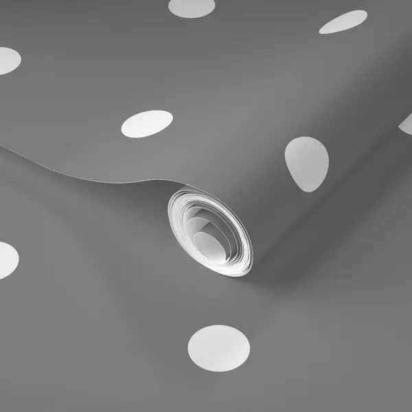 Spoonflower Grey Dot Dots Nursery Polka Traditional Wallpaper - Gray,white