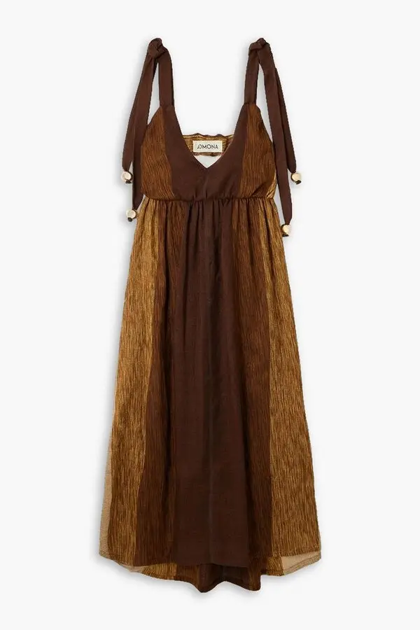 Admona Dalal Openback Embellished Striped Woven Maxi Dress In Brown - 85%  Off | Editorialist