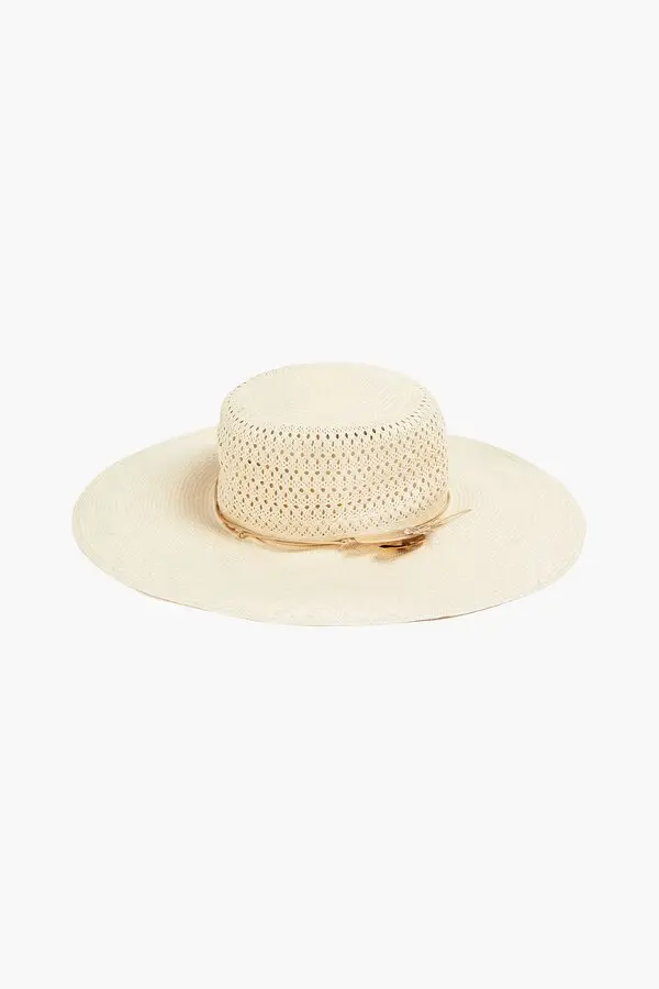Zimmermann Feather-Embellished Raffia Hat In Ecru 50% Off