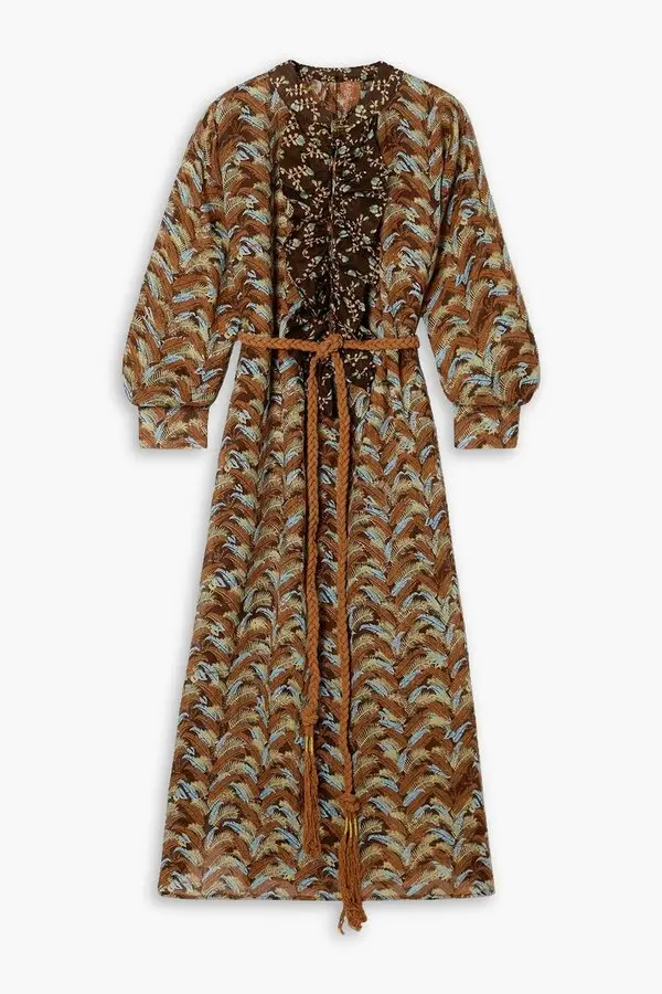 Eberjey Frill Printed Linen-gauze Maxi Dress With Belt