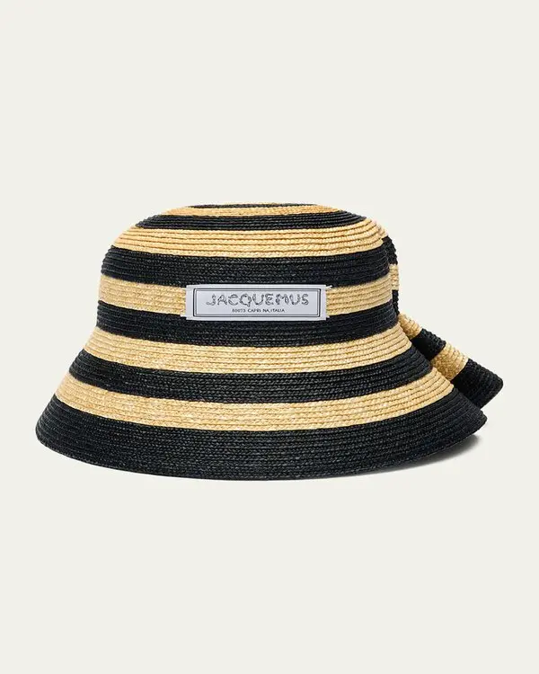 Jacquemus La Chapeau Vela Striped Raffia Bucket Hat - Ivory   Black