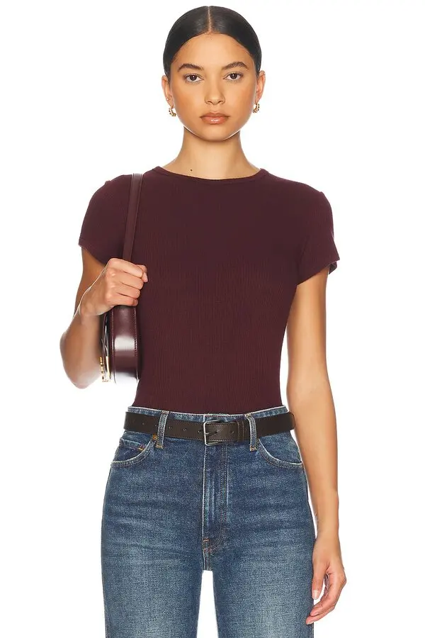 Sablyn Yael Cropped Crewneck Baby Tee - Bordeaux