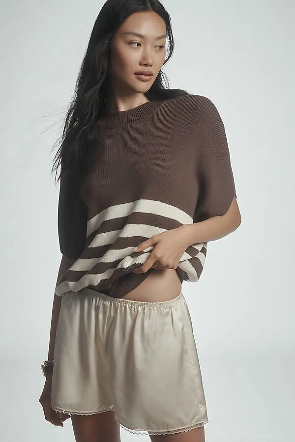 Maeve Oversized Short-sleeve Sweater - Brown / Ivory