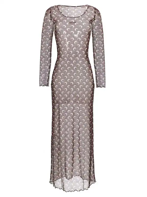 brown marine serre dress MARINE SERRE MOON PRINTED PANELLED DRESS - Maxi dress - brown