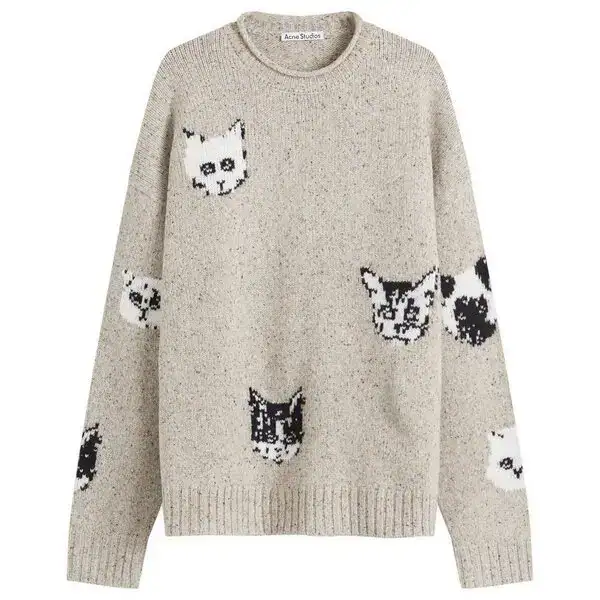 Acne Studios Kuelu Cat Jacquard Jumper In Beige - 40% Off
