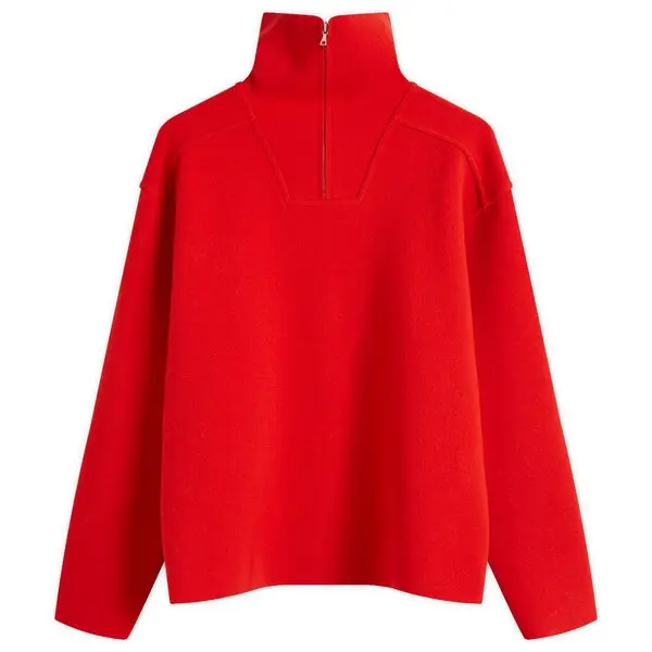 Auralee Heavy Milano Rib Knit Zip Turtleneck - Red