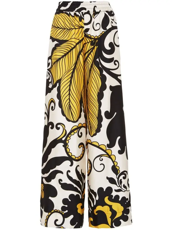 La DoubleJ Marea-print Palazzo Trousers - Black
