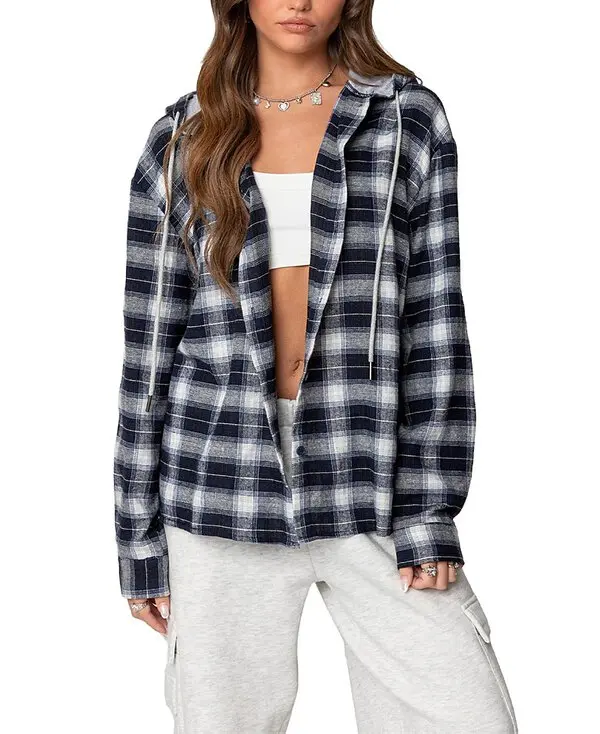 EDIKTED Plaid Hooded Shirt