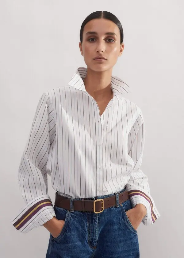 ME+EM Cotton Stripe Relaxed Shirt - Neutrals