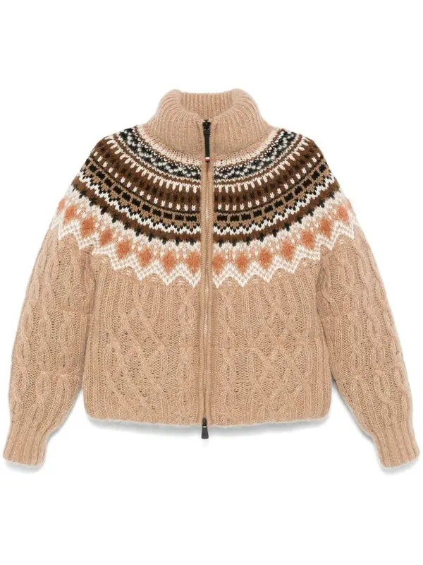 Moncler Patterned Jacquard Puffer Jacket - Brown