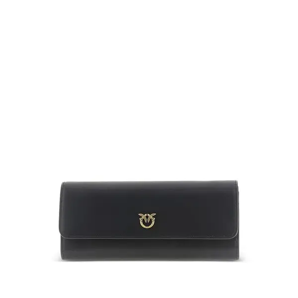Pinko Leather Wallet With Chain Strap - Black