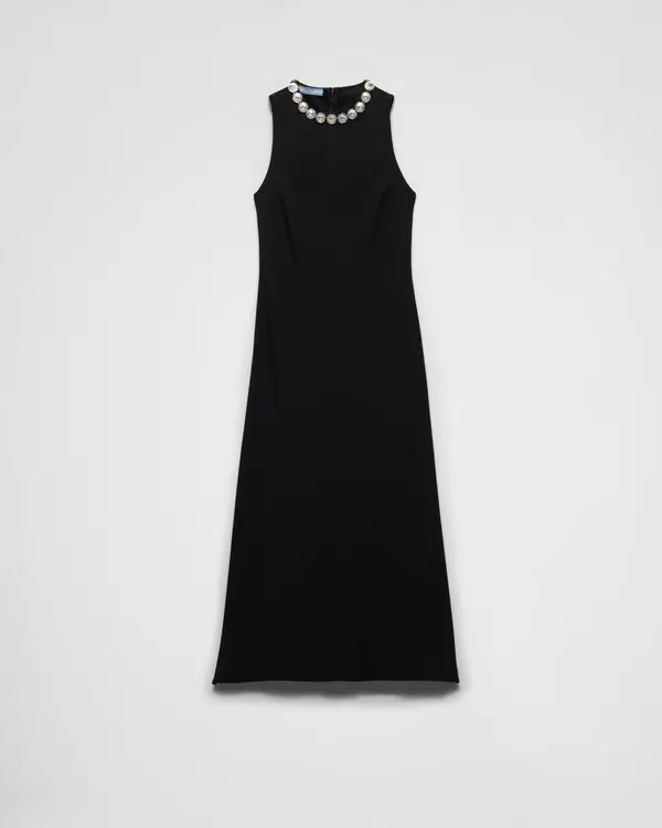 Prada Embroidered Sablé Sheath Dress - Black | Editorialist