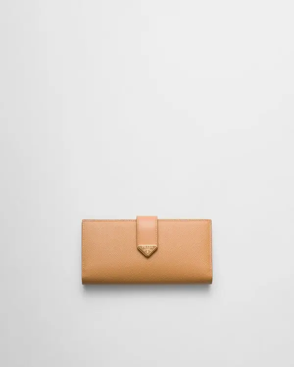 Prada Large Saffiano And Smooth Leather Wallet - Natural