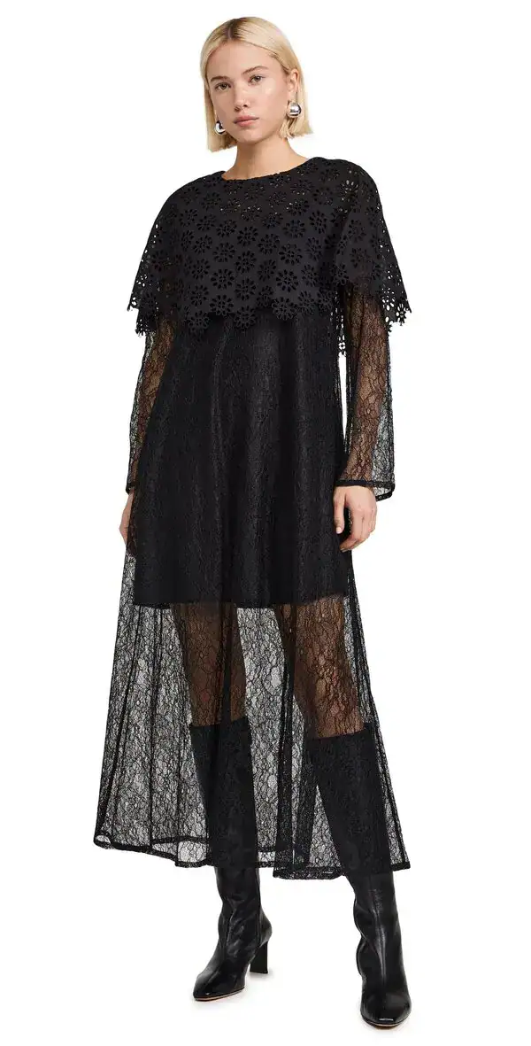 Sea Vale Lace Capelet Dress In Black 40% Off Editorialist