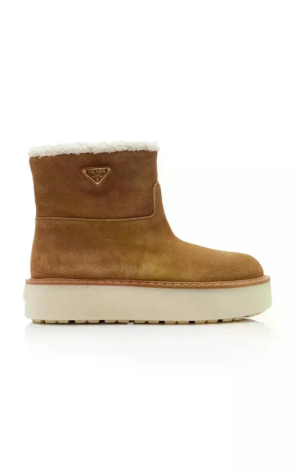 Prada Evolve Shearling-lined Suede Ankle Boots - Brown
