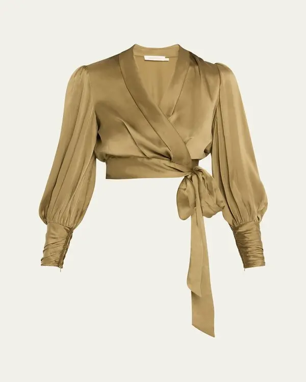 Zimmermann Silk Wrap Top - Khaki