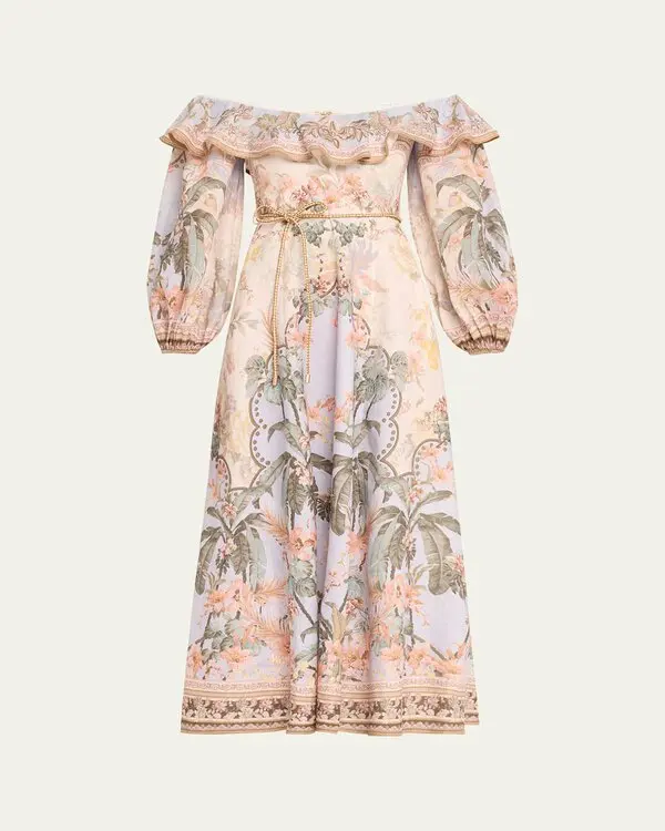 Zimmermann Wylie Off-shoulder Midi Dress - Blue Floral
