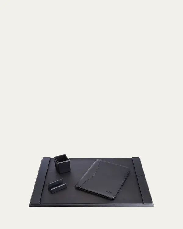 ROYCE NEW YORK Monogrammed Leather Executive Portfolio & Desk Accesory Set