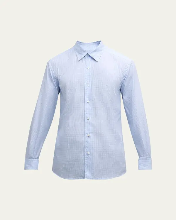 Zegna Centoquaranta Cotton Check Sport Shirt - Bright Blue Check