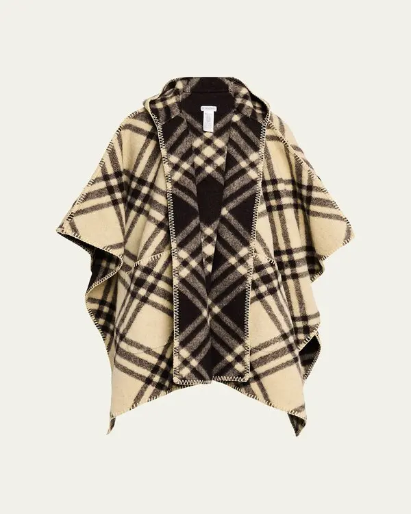 Burberry Catherine Reversible Check Hooded Cape - Candle
