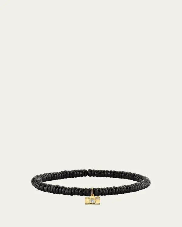 SYDNEY EVAN Black Spinel And 14k Camera Charm Bracelet - Gold