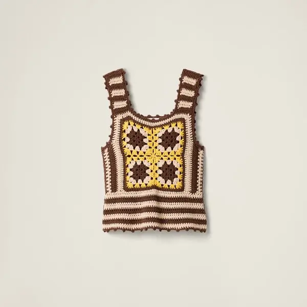 Miu Miu Crochet Cashmere Top - Cocoa Brown