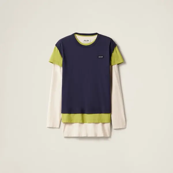 Miu Miu Set Of 3 Jersey T-shirts - Blue/lime Green/ivory