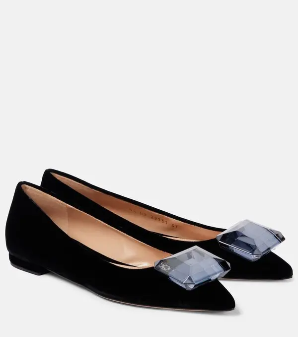 GIANVITO ROSSI Jaipur Velvet Ballet Flats - Black