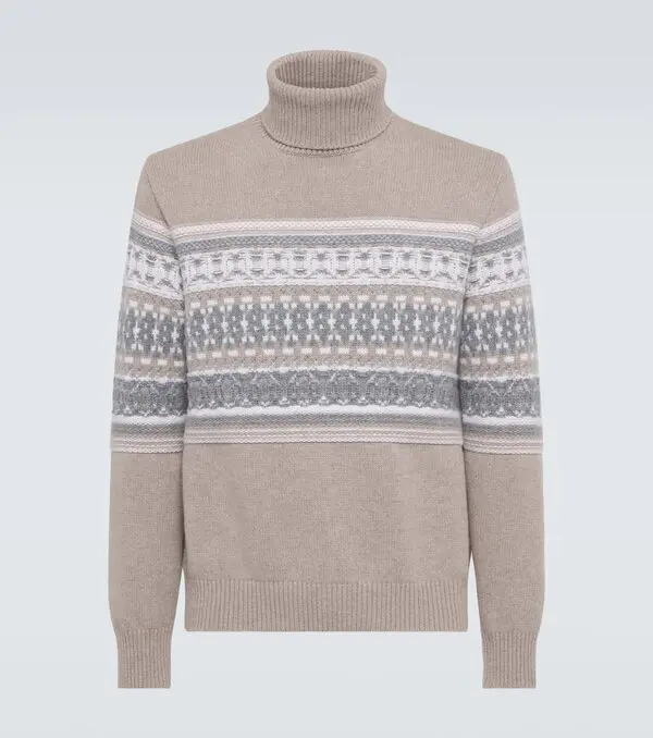Zegna Jacquard Cashmere Turtleneck Sweater - Beige