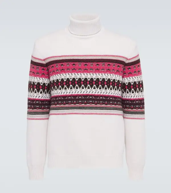 Zegna Intarsia Cashmere Turtleneck Sweater - White