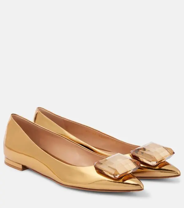 GIANVITO ROSSI Jaipur Metallic Ballet Flats - Gold